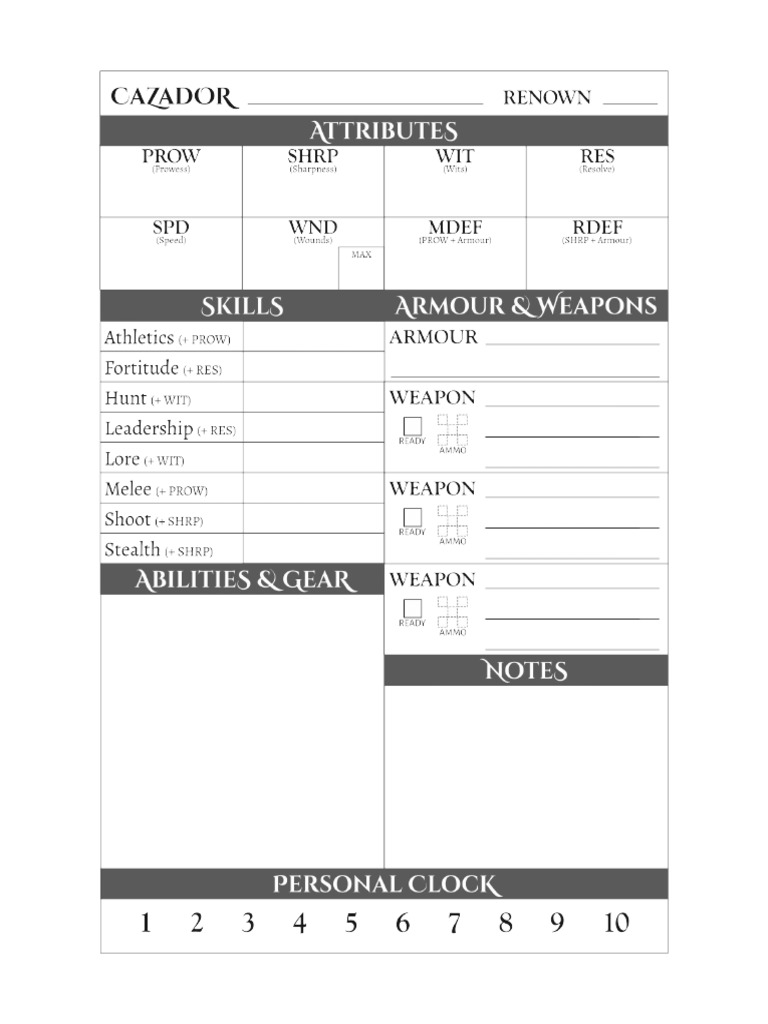 Cazadores Sheets v.04 - Model Sheets & Counters (B&W) | PDF