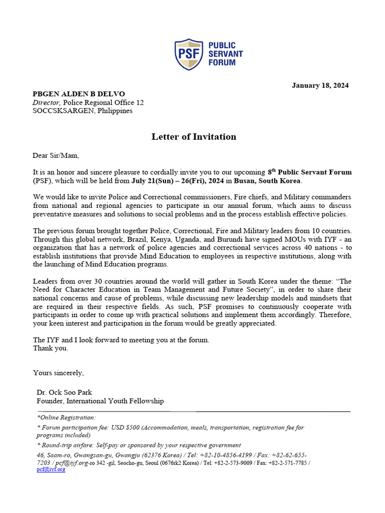 Pnp 12 2024 Psf Invitation Letter | PDF