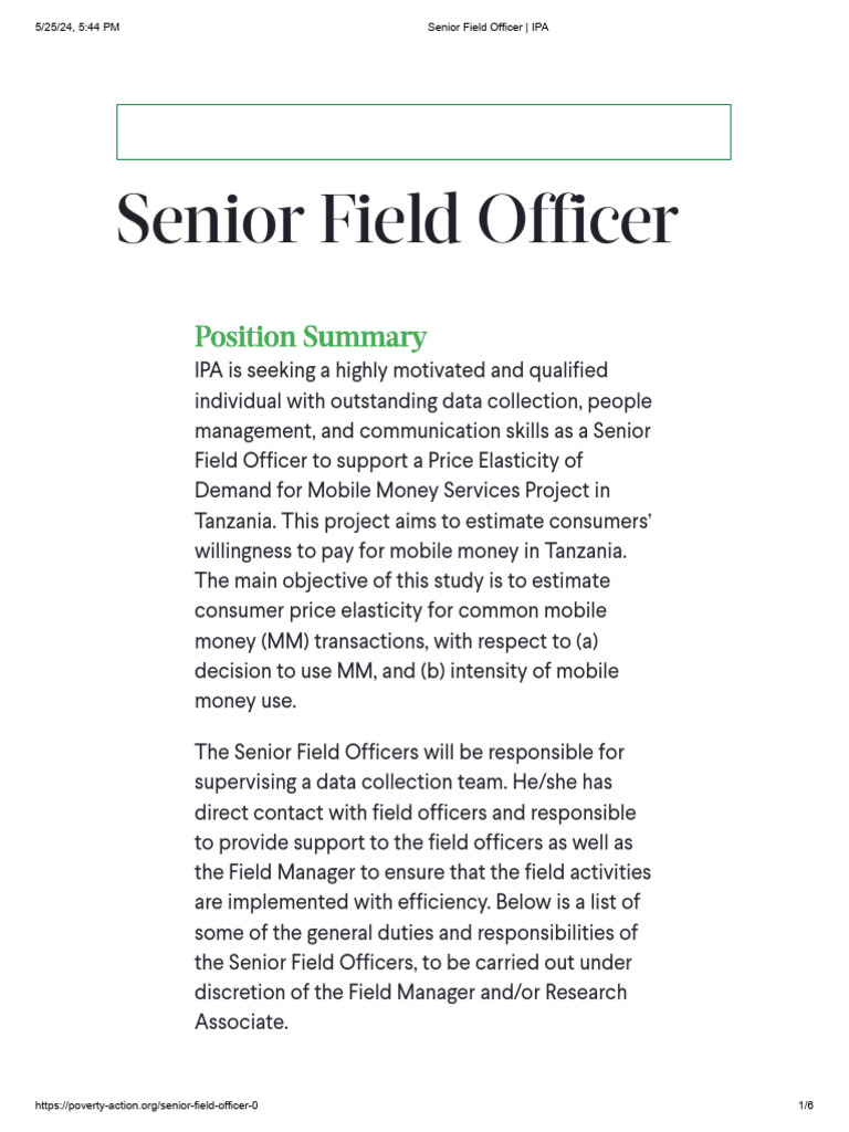 Senior Field Officer Position Overview | PDF | Business