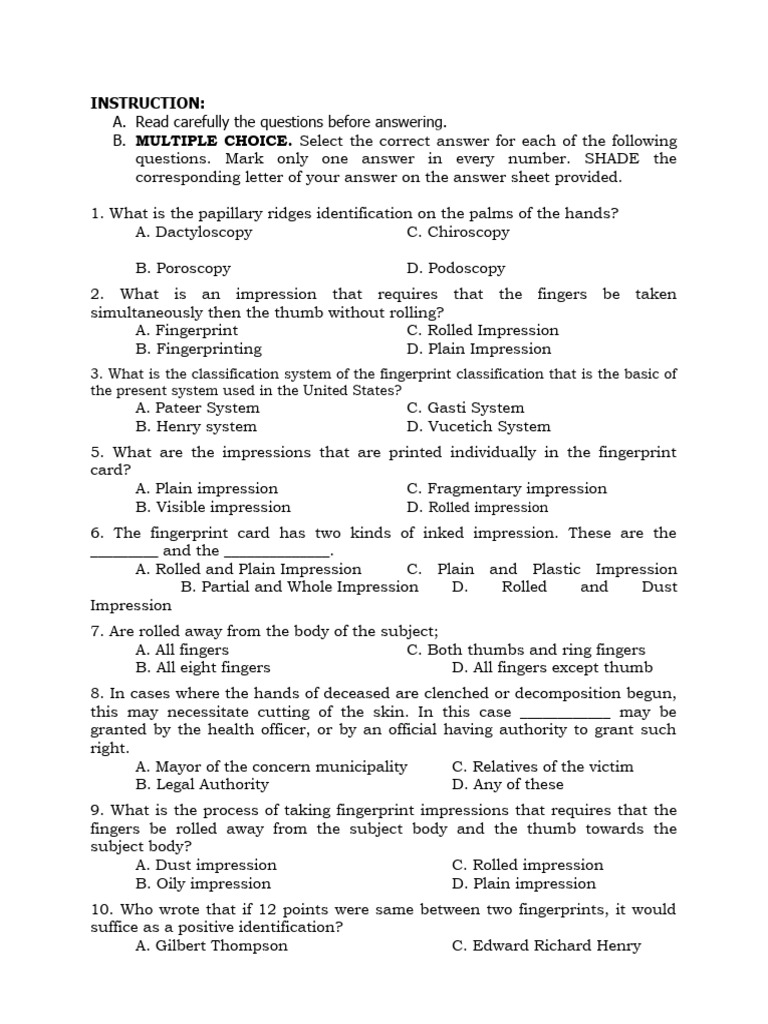 Forensic 2 Reviewer For Final | PDF | Fingerprint | Hand