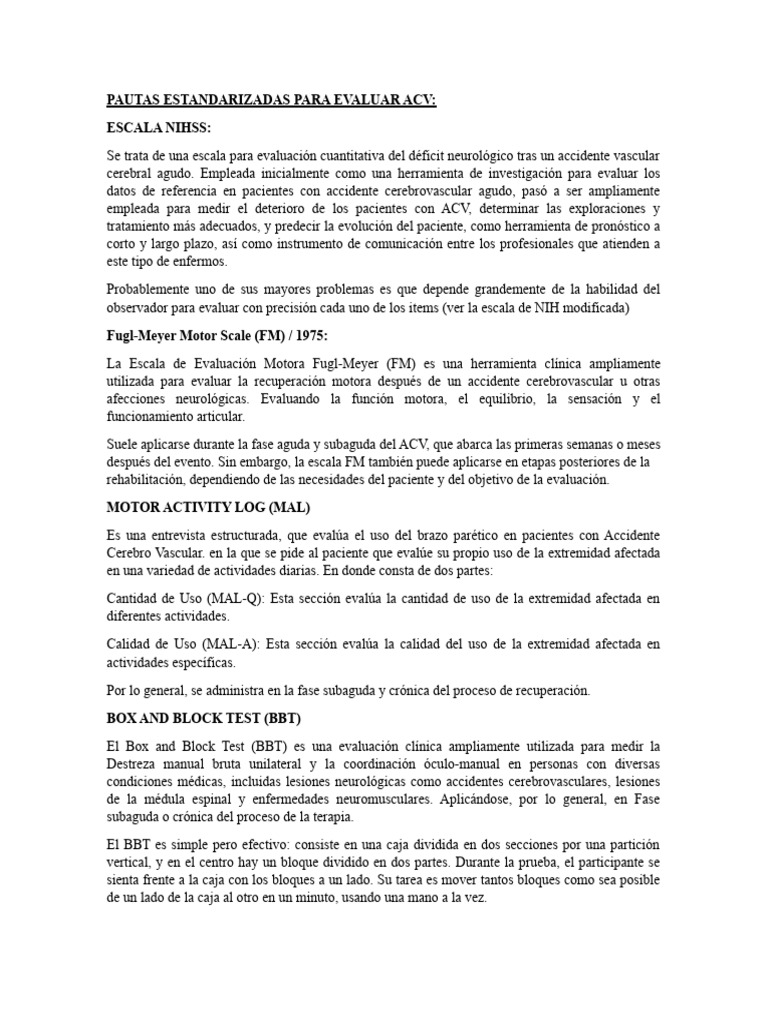 Pautas Estandarizadas para Evaluar Acv | PDF | Carrera | Neurología