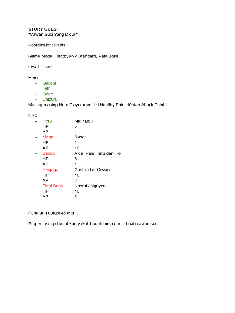 STORY QUEST - Cawan Suci Yang Dicuri - 2 | PDF
