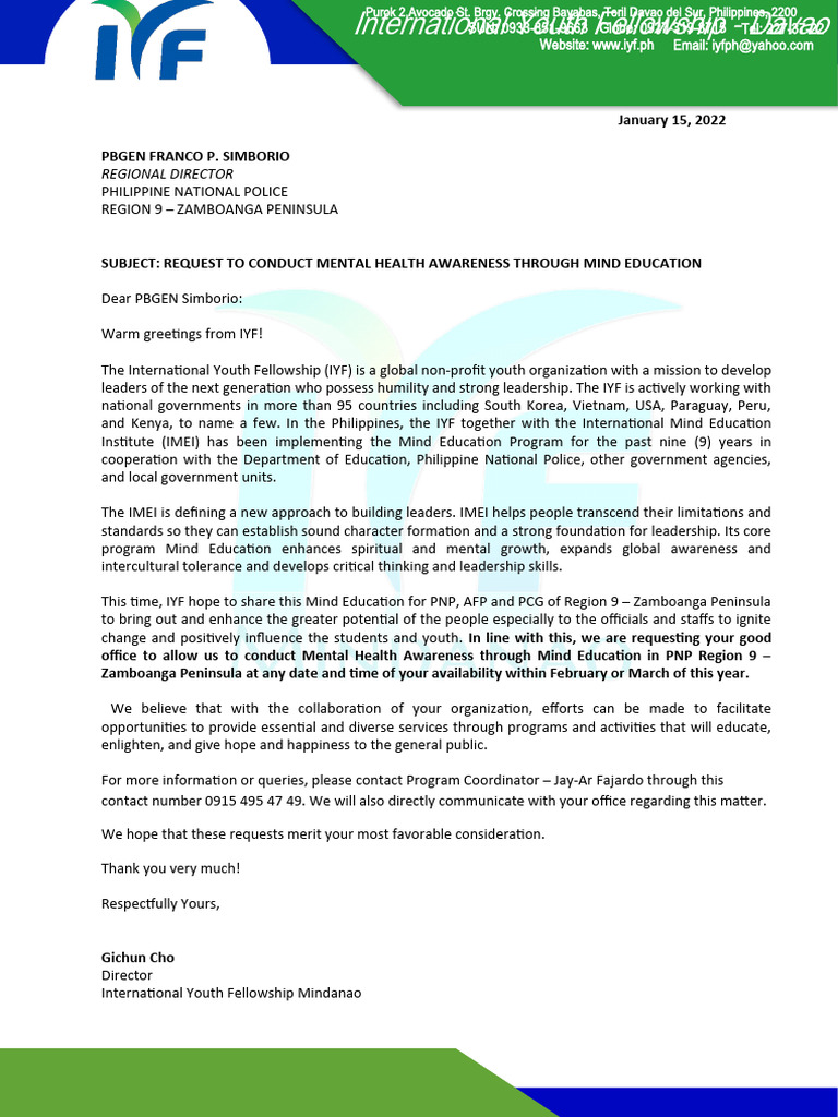 PNP-Proposal-Letter-Mental-Health-Awareness R9 | PDF | Social Psychology