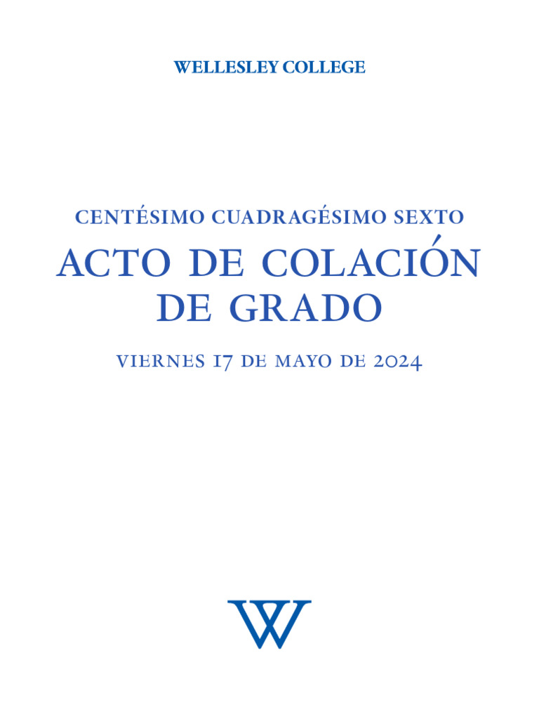 Wellesley College Commencement 2024 Program - Spanish Translation | PDF