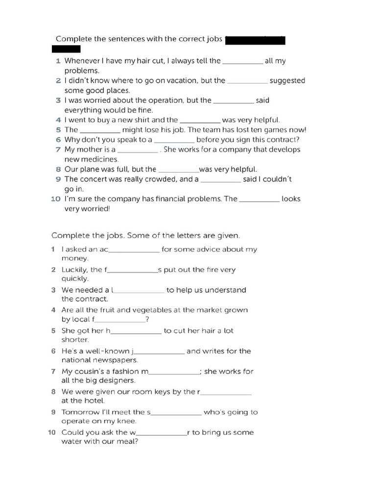 Exercises - Job Vocabulary | PDF