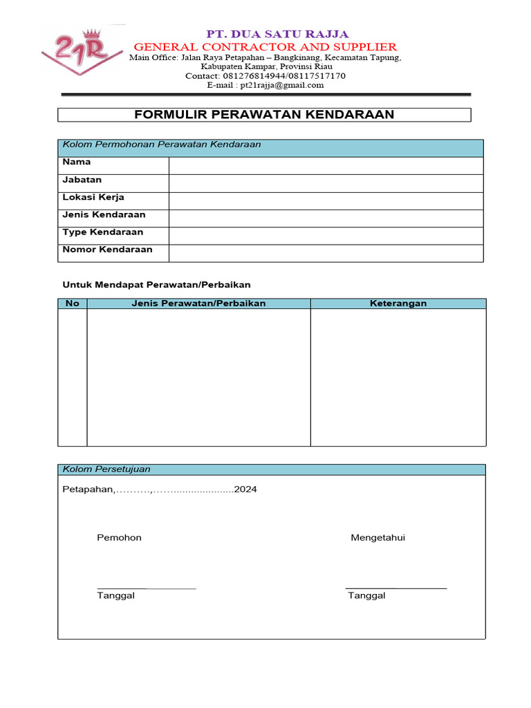 FORMULIR PERAWATAN KENDARAAN | PDF