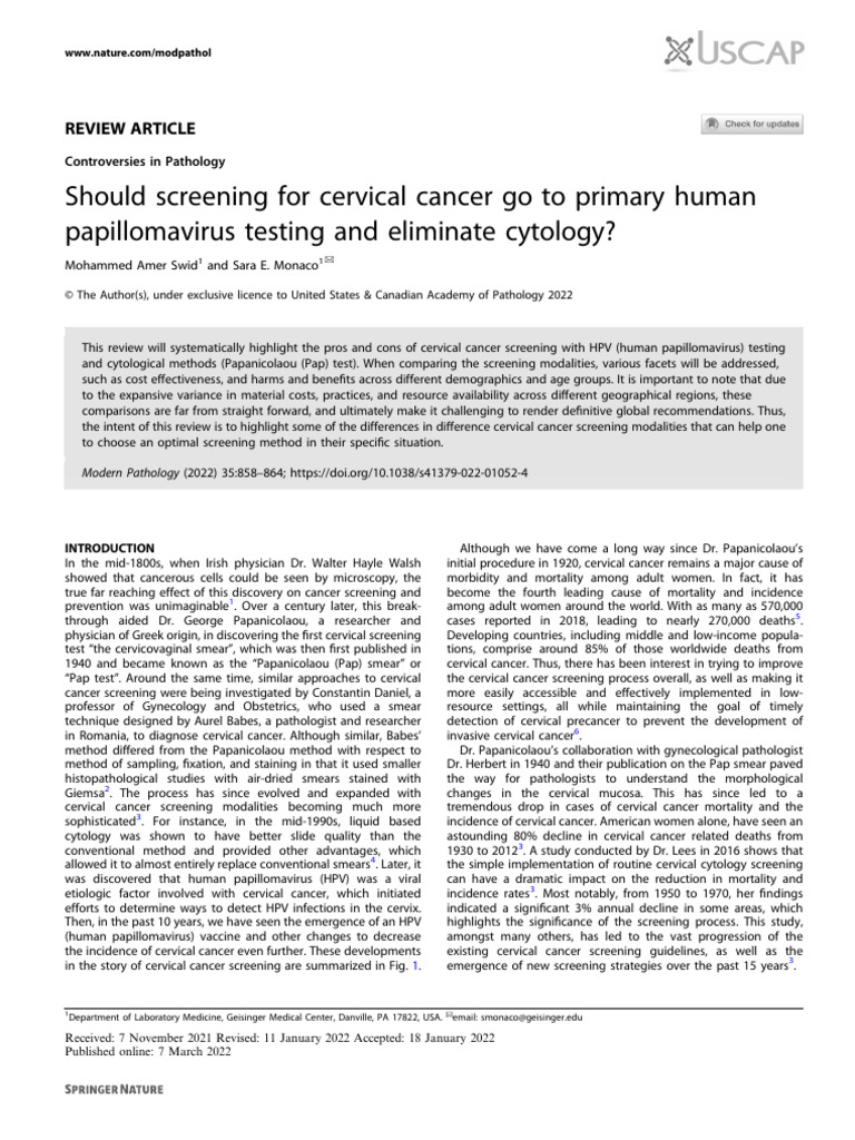 Cervical Cancer Screening: HPV vs. Cytology | PDF | Cervical Cancer ...