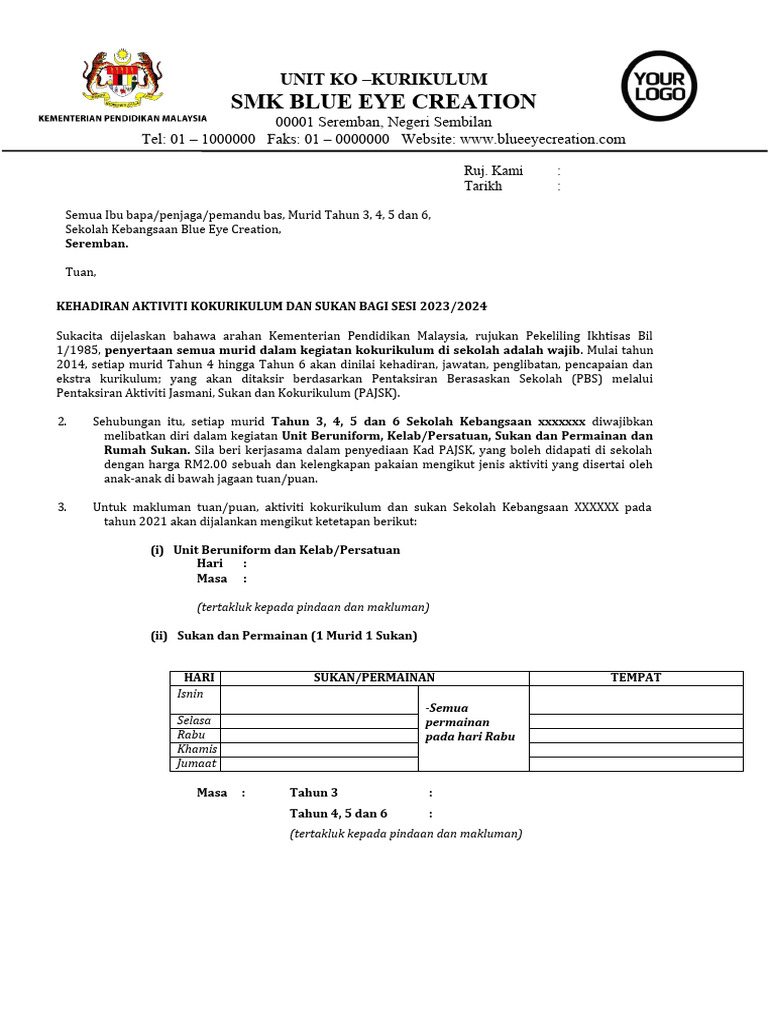 Contoh Surat Makluman Kepada Ibu Bapa | PDF