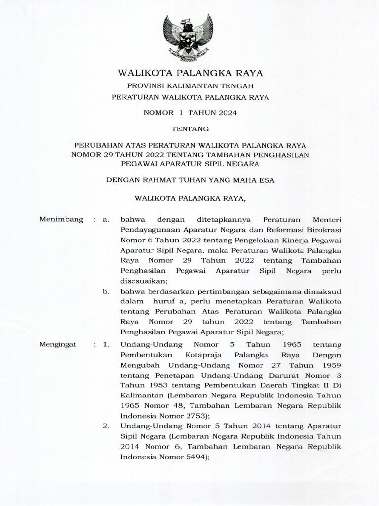 Perwali TPP No 1 Tahun 2024 | PDF