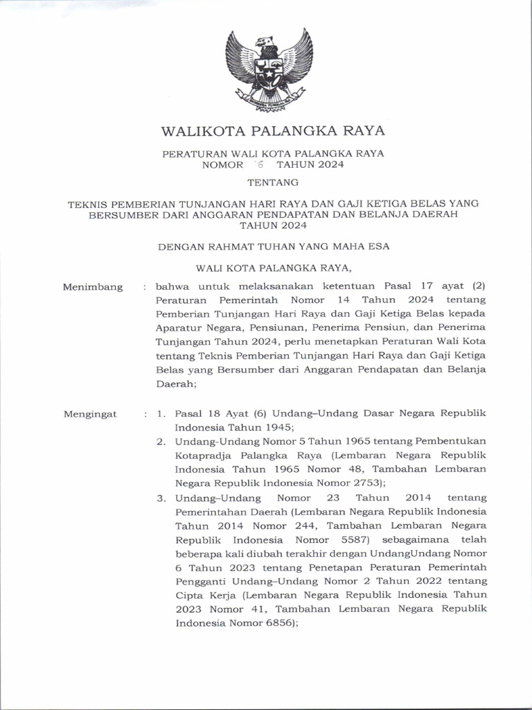 Perwalikota Palangka Raya Tentang Teknis Pemberian THR Dan Gaji Ketiga ... Perwalikota Palangka Raya Tentang Teknis Pemberian THR Dan Gaji Ketiga ...