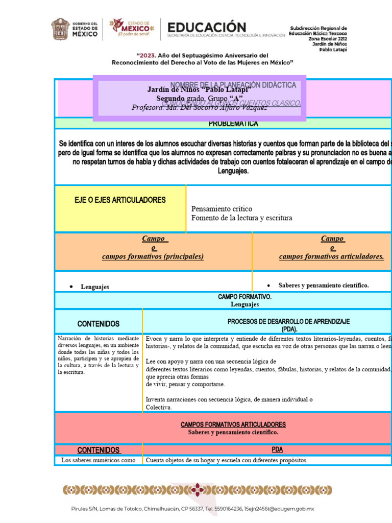 Planeacion Didáctica Conociendo Los Cuentos Pdf Pensamiento Cuentos