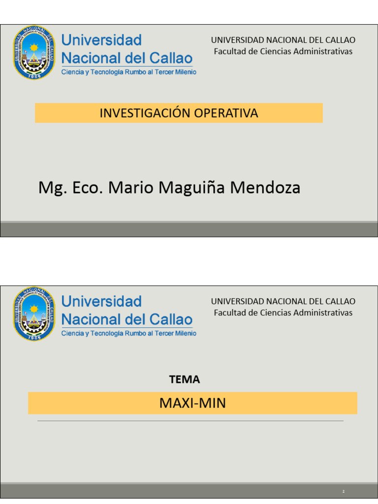 Estrategias de Decisión: Maxi-Min y Mini-Max | PDF | Matemáticas Aplicadas