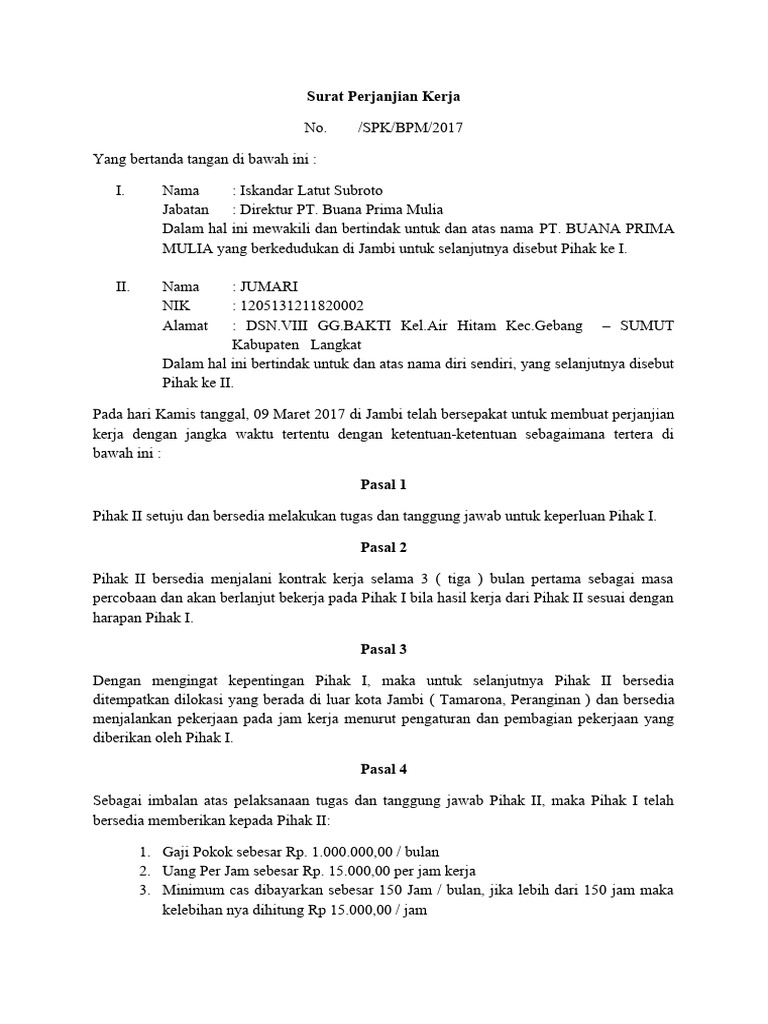 Surat Perjanjian Kerja | PDF