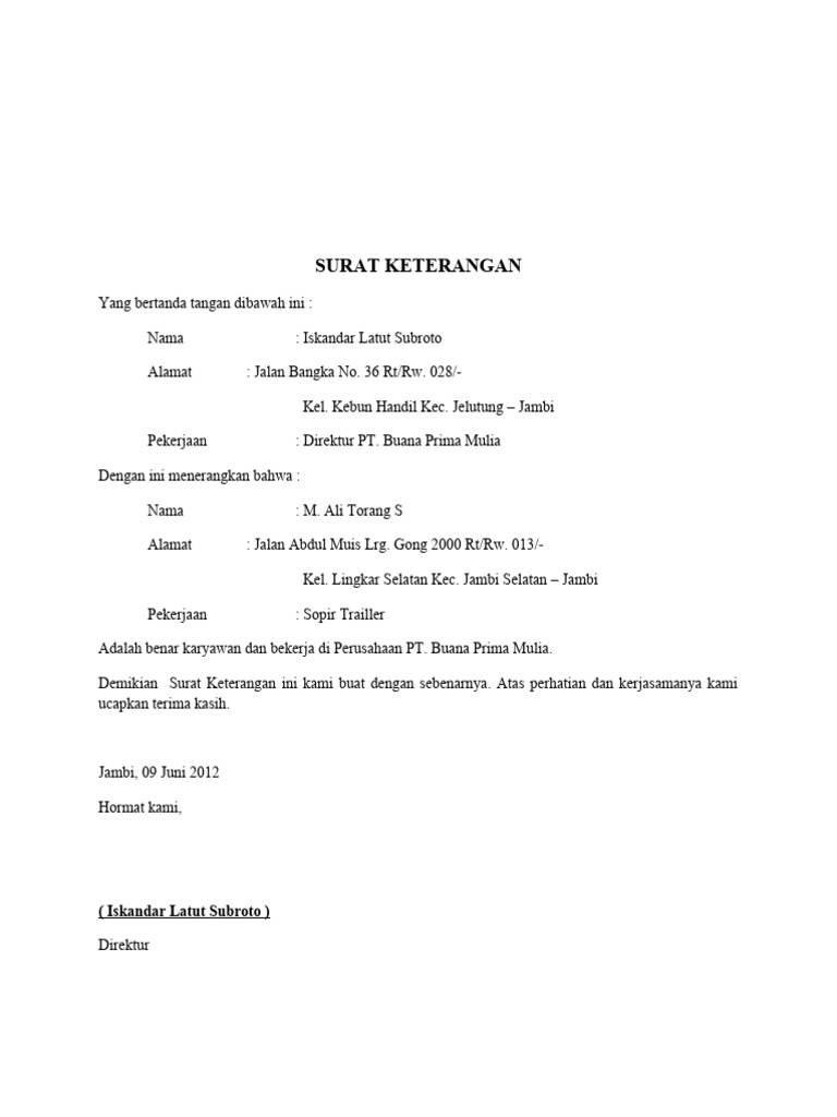 SURAT KETERANGAN Torang | PDF