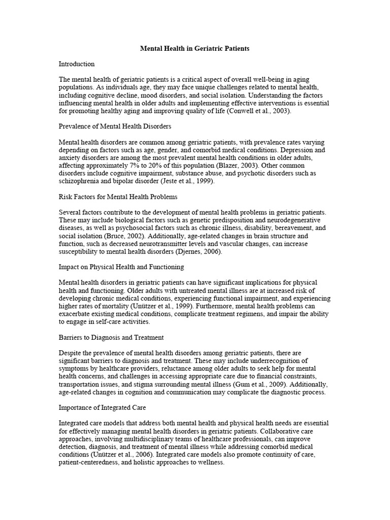 Mental Health in Geriatric Patients | PDF | Mental Health | Mental Disorder
