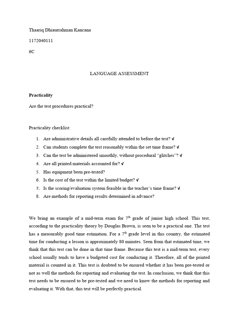 7th Grade Language Test Practicality & Reliability | PDF | Teachers