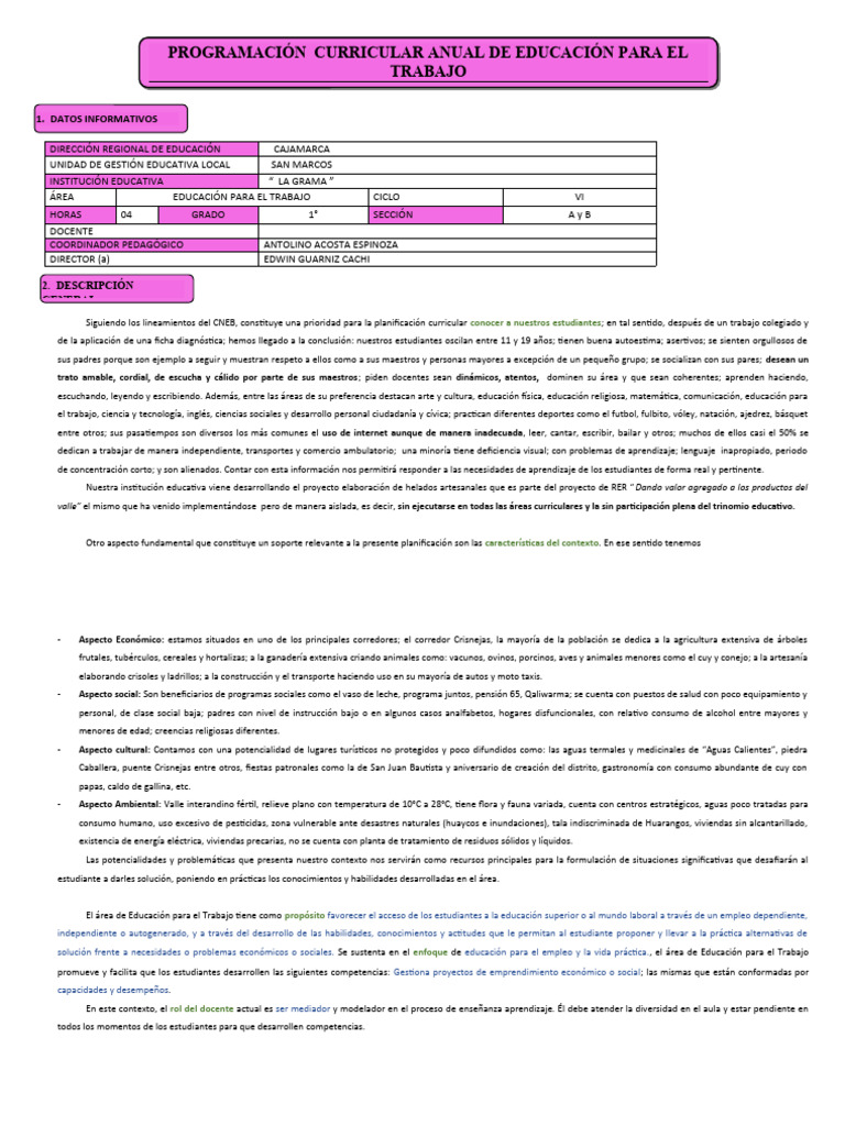 PROGRAMACIÓN EPT 1 GRADO | Descargar gratis PDF | Aprendizaje | Evaluación