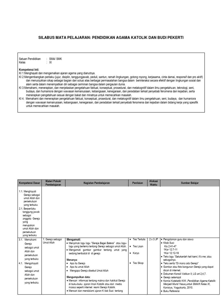 Silabus Pendidikan Agama Katolik XI | PDF | Ilmu Sosial | Agama & Spiritualitas