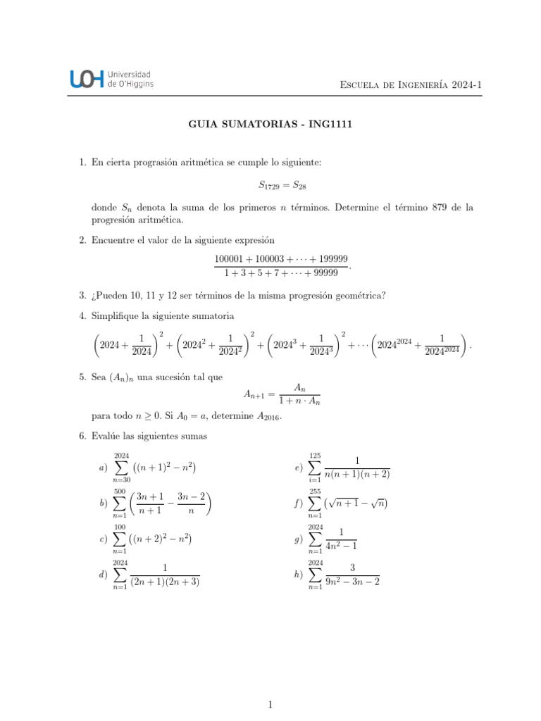 Guia Sumatorias | PDF | Matemática Elemental | Conceptos matemáticos