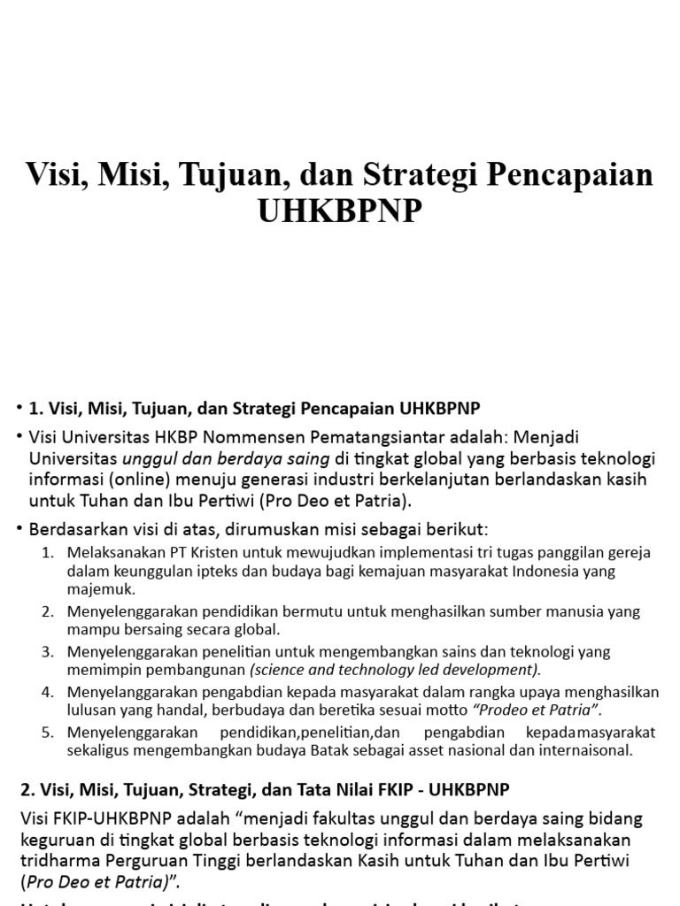 Visi dan Misi UHKBPNP Pematangsiantar | PDF | Karier & Perkembangan