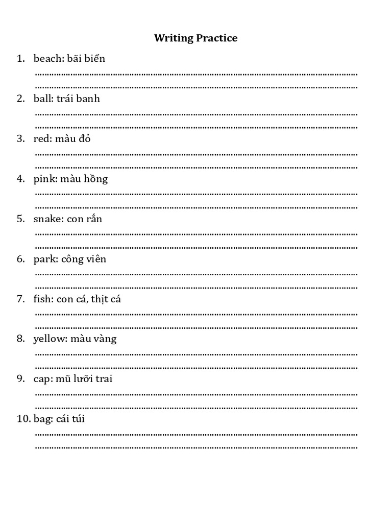 Vietnamese Vocabulary Writing Practice | PDF | Foreign Language Studies ...