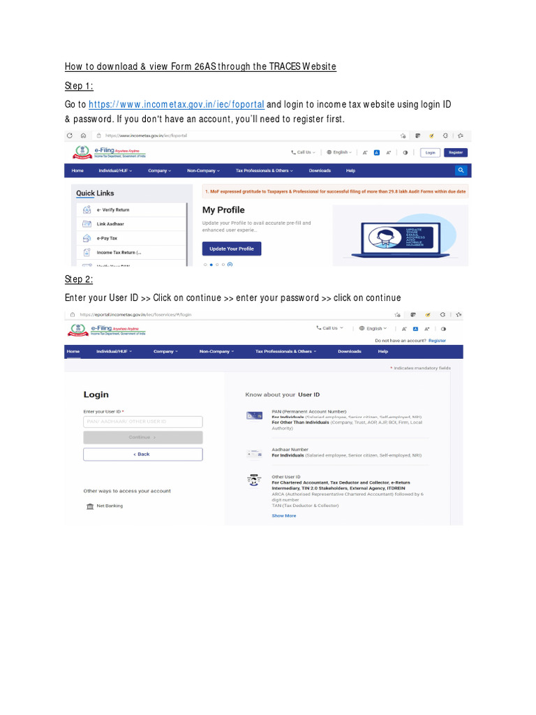 Download Form 26AS from TRACES Guide | PDF