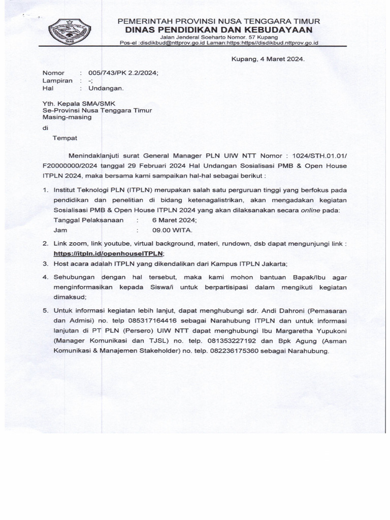 UNDANGAN PLN UIW NTT | PDF