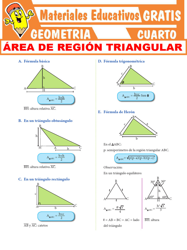 Área de Región Triangular para Cuarto Grado de Secundaria | PDF | Triángulo | Geometria clasica