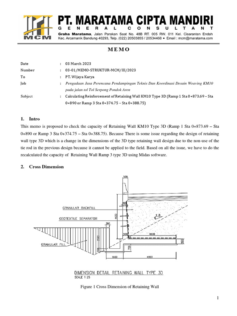 Technical Memo for Retaining Wall | PDF | Fracture | Strength Of Materials