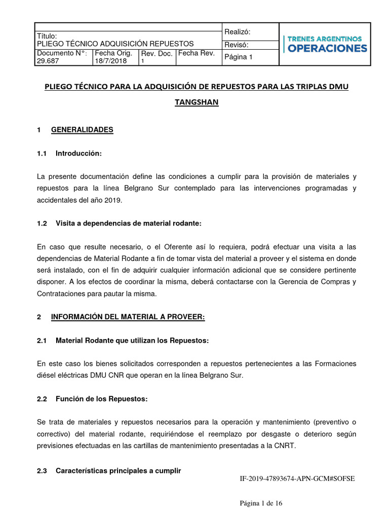Pliego de Especificaciones Técnicas | PDF | Engranaje | Motores Pliego de Especificaciones Técnicas | PDF | Engranaje | Motores