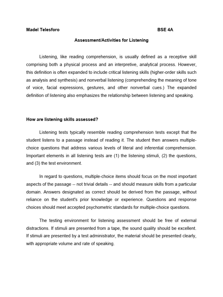 Effective Listening Assessment Strategies | PDF | Reading Comprehension ...