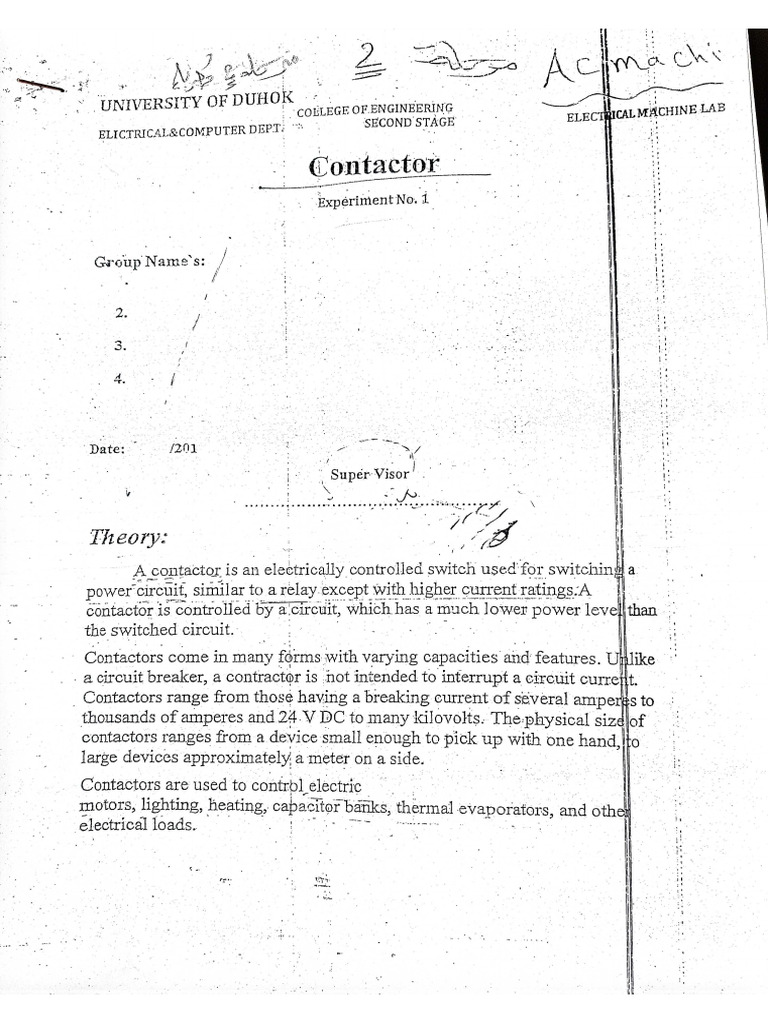 Contactor- AC Machine Lab | PDF