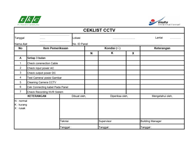 Checklist Pemasangan CCTV dan Pengecekan | PDF | Teknologi & Rekayasa