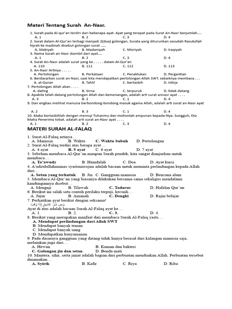 Materi Surah An-Nasr dan Al-Falaq | PDF | Agama & Spiritualitas