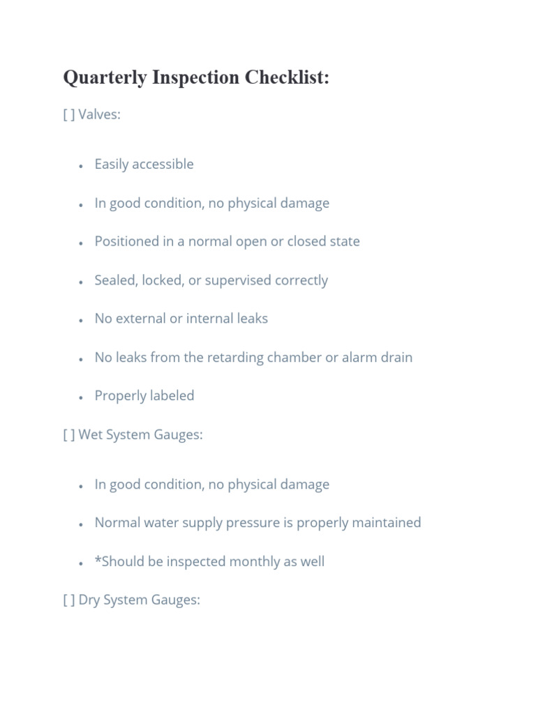 Quarterly Inspection Checklist - Fire Pro | PDF | Technology ...