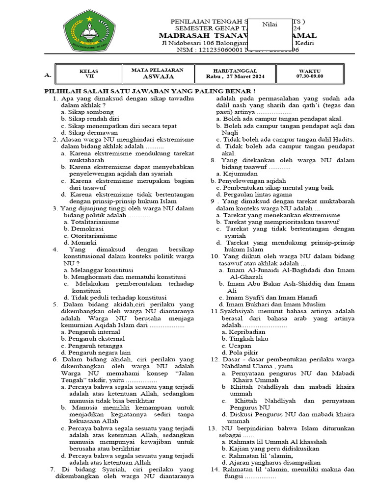 Aswaja Pat MTS | PDF