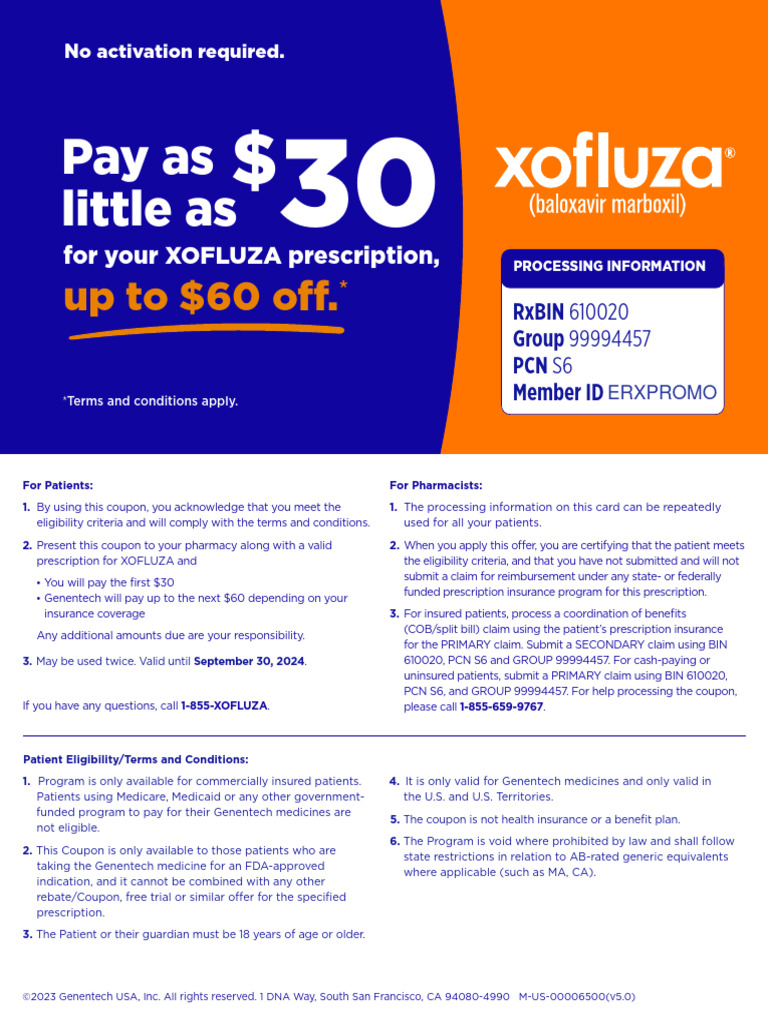 Xofluza-Coupon CC ERXPROMO | PDF | Prescription Drugs | Medicaid