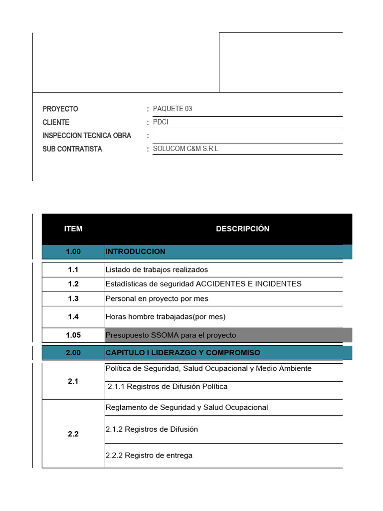 Check List Dossier SSOMA Subcontratistas PDCI Rev.02 - SOLUCOM | PDF ...