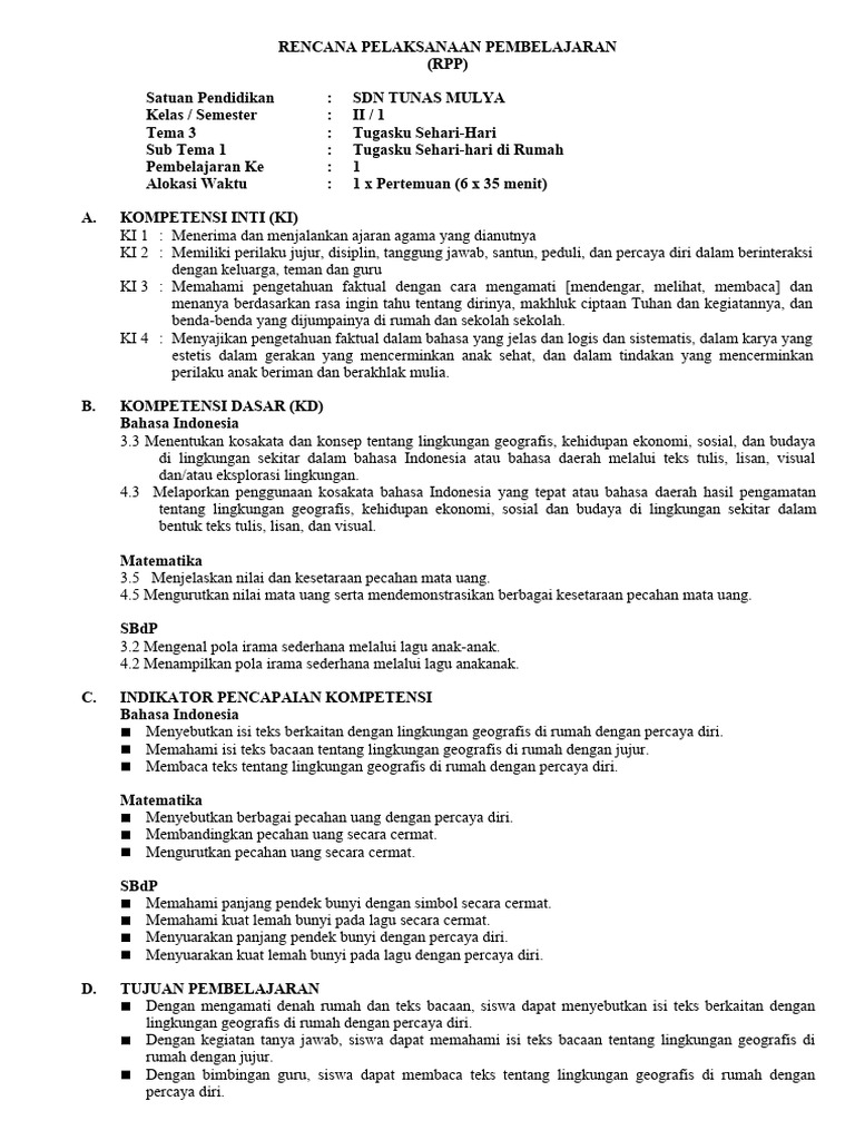 RPP TEMA 3 KELAS 2 SEMESTER 1 Wadahguru - Com (Repaired) | PDF | Karier & Perkembangan | Seni ...