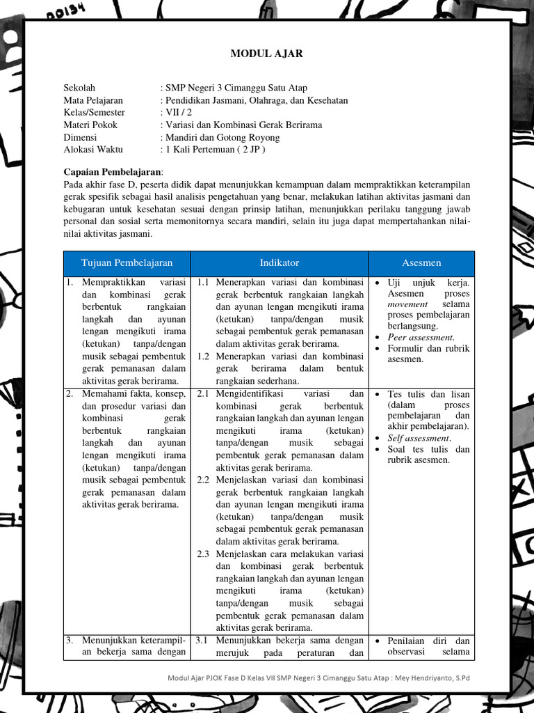 Modul Ajar Aktivitas Gerak Berirama SMP Vii SM 2 Mey Hendriyanto | PDF