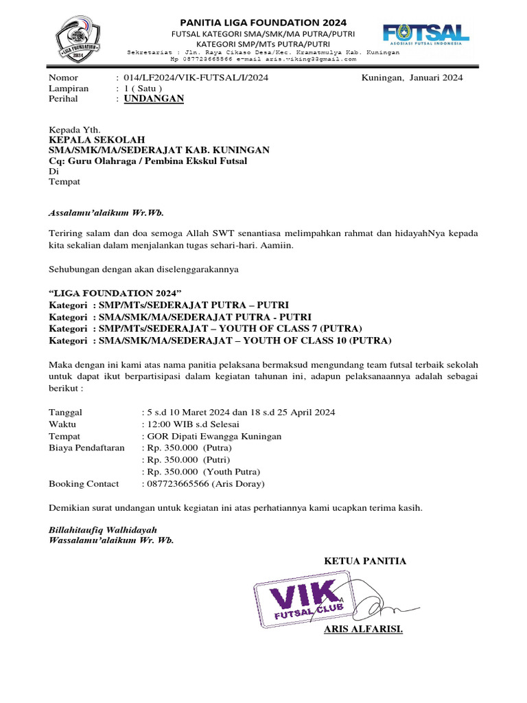 Formulir Pendaftaran Peserta Liga Foundation Sma | PDF