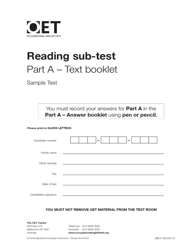 OET Reading Test Part A Instructions | PDF