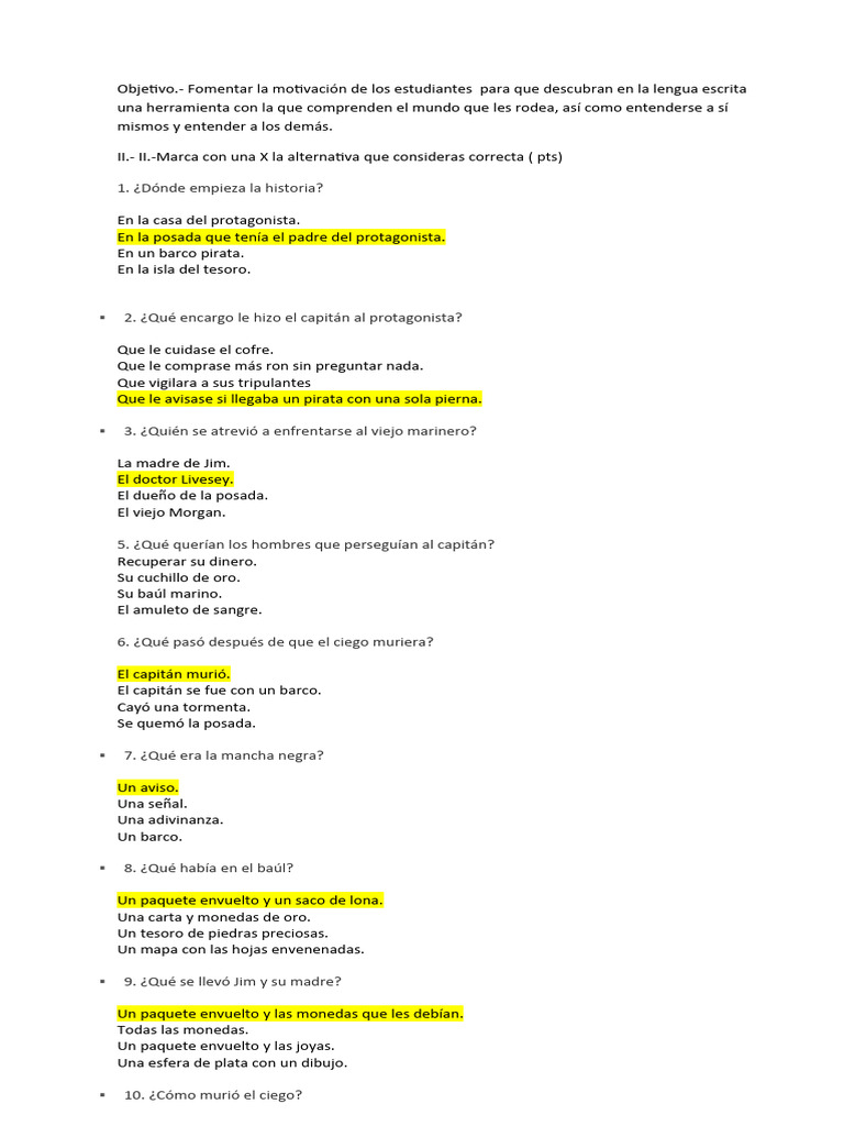 Preguntas de Comprensión de "La Isla del Tesoro" | PDF | Isla del tesoro