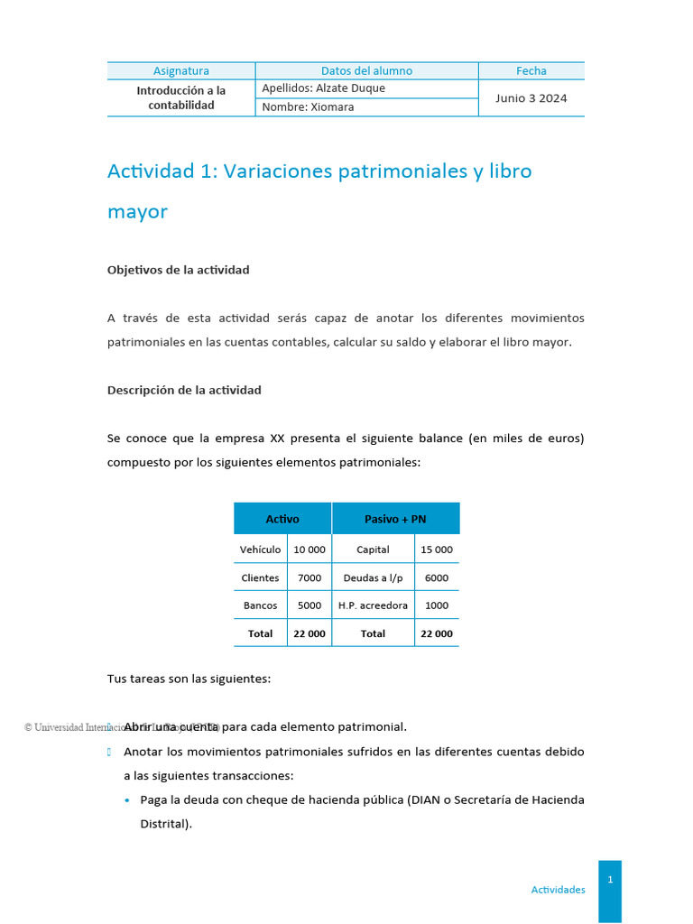 Actividad Contable: Balance y Movimientos | PDF | Contabilidad | Hoja de balance