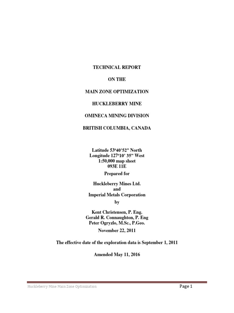 Huckleberry Mine Optimization Report | PDF | Mining | Earth Sciences