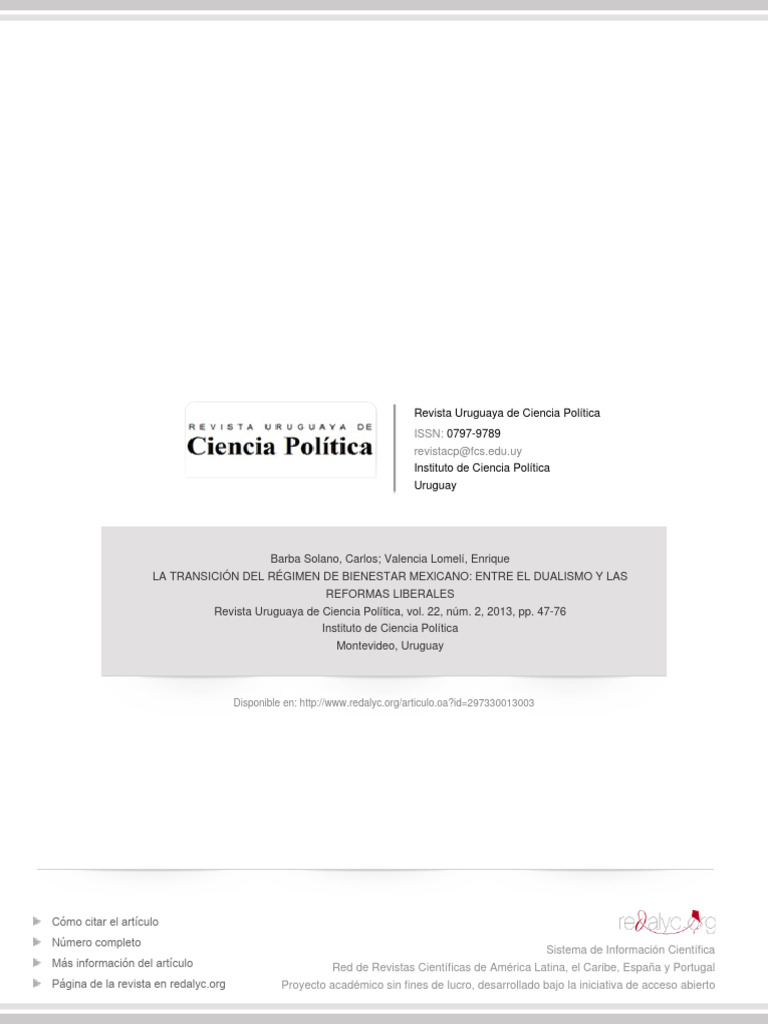 La Transición Del Régimen de Bienestar Mexicano - Entre El Dualismo y ...