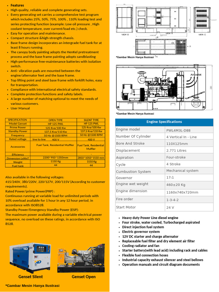 Powerline 125kva Silent | PDF | Engines | Electric Generator