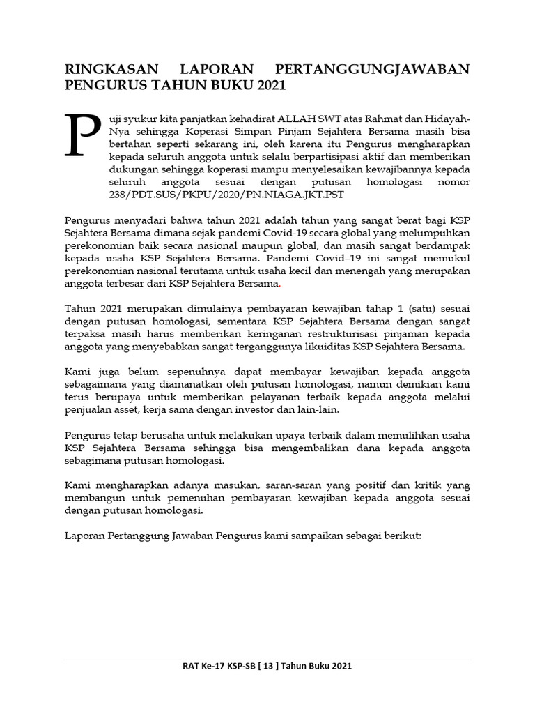 Laporan Keuangan KSP-SB 2021 | PDF | Karier & Perkembangan | Bisnis