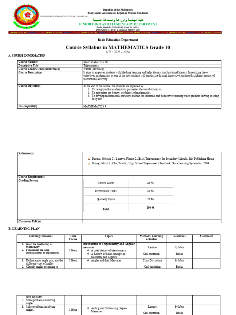G10 LP Trigo | PDF | Trigonometric Functions | Trigonometry