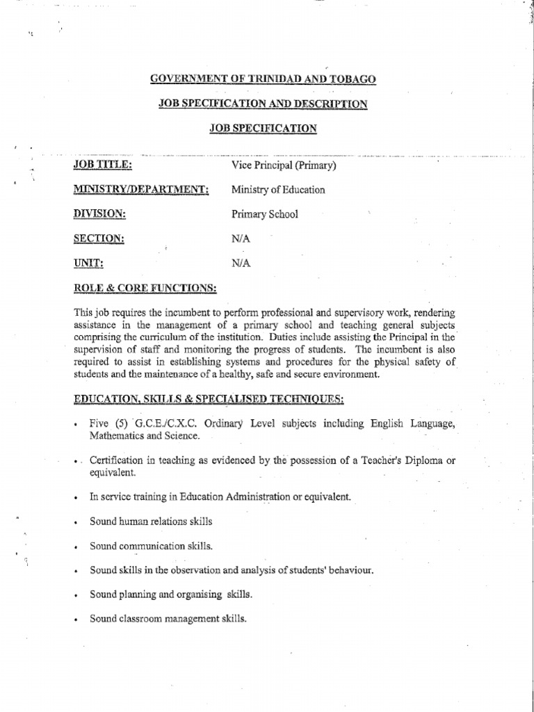 Job Spec For Vice Principal P 2 | PDF